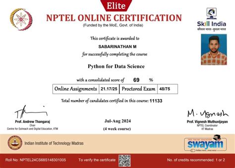 Sabarinathan M On Linkedin Nptel Datascience Python Iitmadras