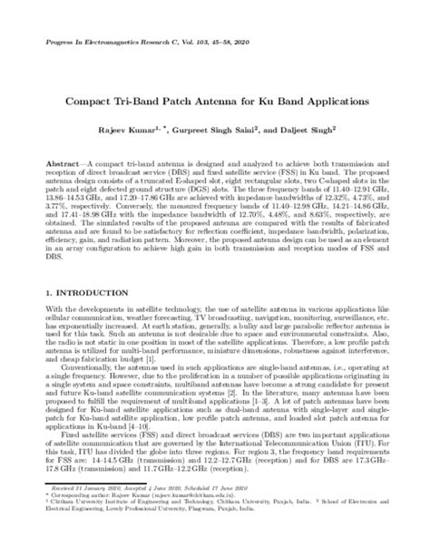Pdf Compact Tri Band Patch Antenna For Ku Band Applications