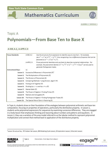 Algebra Ii M1 Topic A Overview Pdf Factorization Polynomial