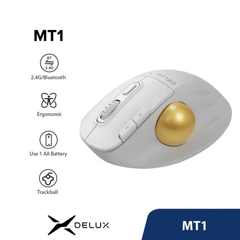 Delux Mt1 White Wireless Ergonomic Removeable Trackball Mouse Bluetooth 2 4g Wireless Mice For