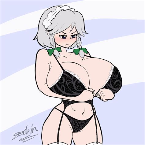 Zedrin Izayoi Sakuya Touhou Animated Animated  1girl Black Bra Black Panties Blush