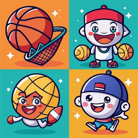 Illustration Of Four Cartoon Characters With A Basketball Theme The