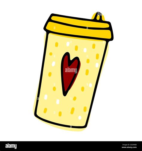 Doodle Coffee To Go Cup Cute Hot Beverage Isolated On White Background