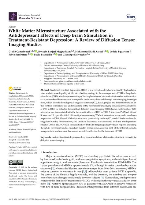 Pdf White Matter Microstructure Associated With The Antidepressant Effects Of Deep Brain