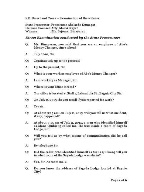 Witness Examination Sample Pdf Crime And Violence Crime Thriller