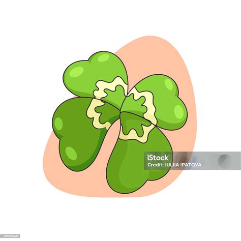 흰색 고립 된 배경에 네 꽃잎 만화 스타일의 벡터 행운의 잎 고립 된 네덜란드 클로버 자연과 식물의 개념 행운과 행운요소 여름과 봄에 네 꽃잎클로버의 잎 0명에 대한 스톡