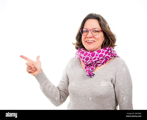 Woman Pointing With Index Finger Stock Photo Alamy
