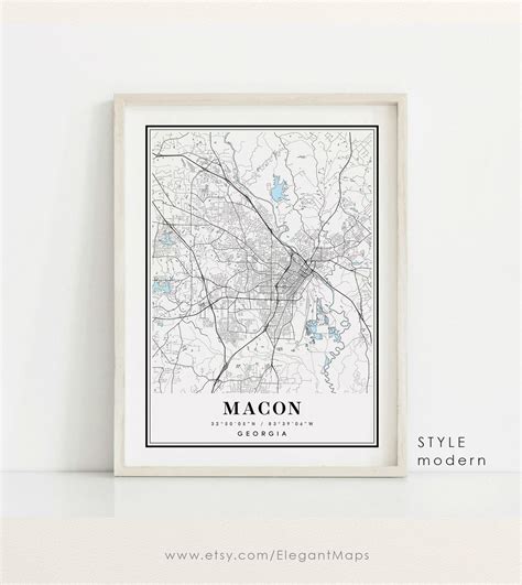 Macon Georgia Map Macon Ga Map Macon City Map Macon Print Etsy