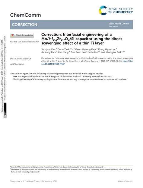 Pdf Correction Interfacial Engineering Of A Mohf03zr07o2si Capacitor Using The Direct