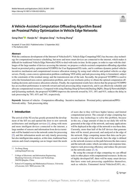 Pdf A Vehicle Assisted Computation Offloading Algorithm Based On Proximal Policy Optimization