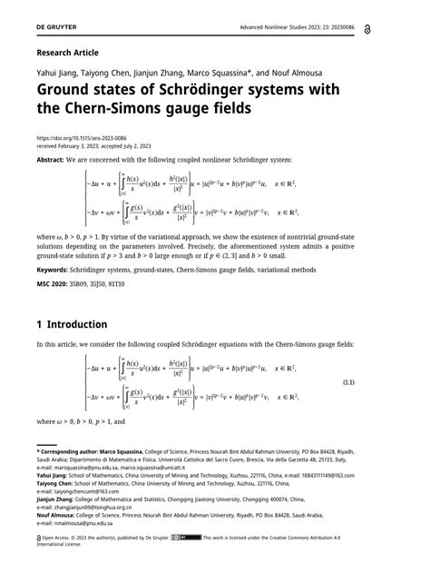 Pdf Ground States Of Schrödinger Systems With The Chern Simons Gauge Fields