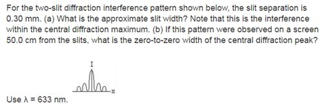 Solved For The Two Slit Diffraction Interference Pattern Chegg