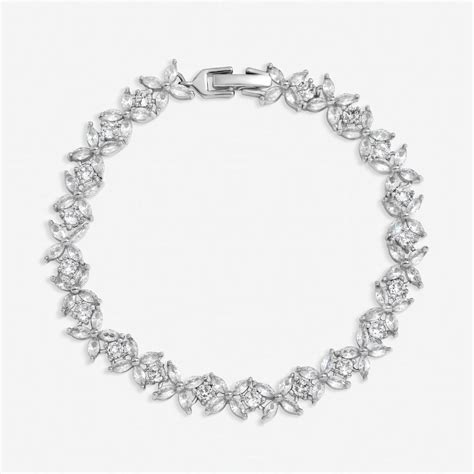 Rhodium Plated Cz Floral Bracelet Jon Richard