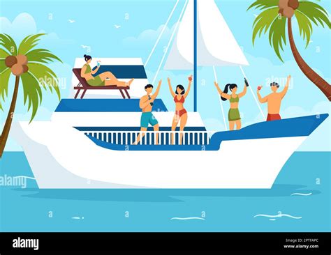 Yachts Template Hand Drawn Cartoon Flat Illustration With People