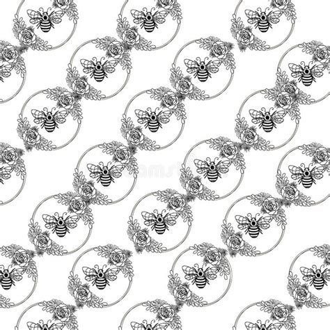 Pattern With Bee Bee With Floral Frame Pattern For Textile Design Cut File Floral Wreath