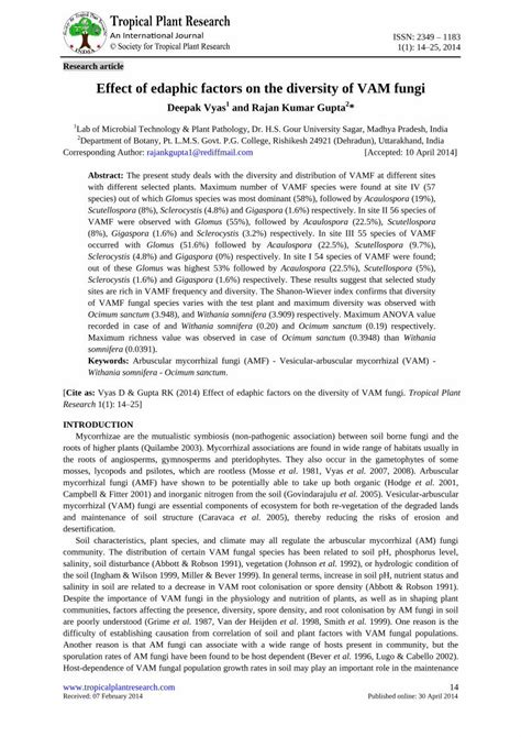 Pdf Effect Of Edaphic Factors On The Diversity Of Vam Fungi Dokumen