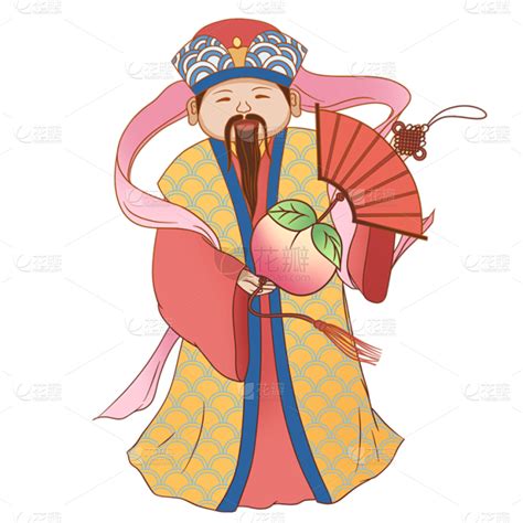 手绘传统神仙蟠桃组合元素