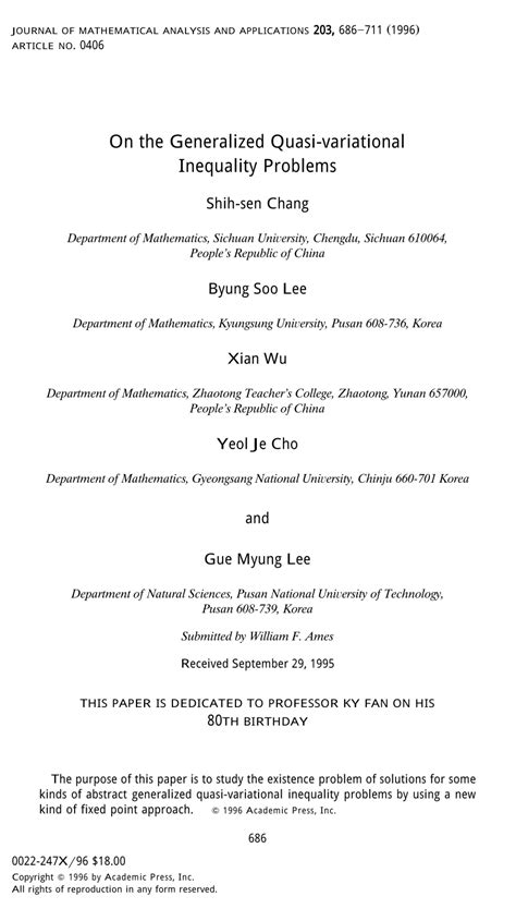 Pdf On The Generalized Quasi Variational Inequality Problems