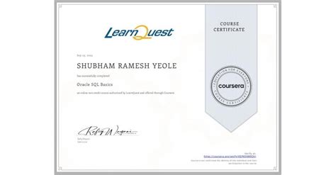 Shubham Yeole On Linkedin Completion Certificate For Oracle Sql Basics