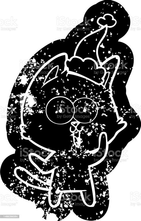 산타 모자를 쓰고 고양이의 재미있는 기발한 만화 고민 아이콘 고양이 새끼에 대한 스톡 벡터 아트 및 기타 이미지 고양이 새끼 귀여운 그런지 이미지 기법 Istock