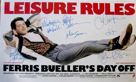 Ferris Buellers Day Off Movie Poster Cast Signed By John Hughes
