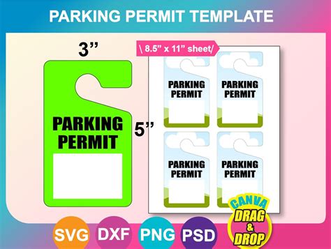 Parking Permit Tag Template Svg Dxf Canva Png Psd Digital Download Etsy