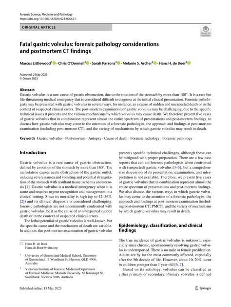 Pdf Fatal Gastric Volvulus Forensic Pathology Considerations And Postmortem Ct Findings