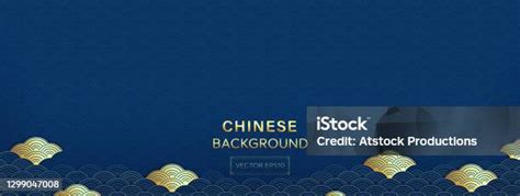 낮은 테두리에 황금 파도와 파란색 배너 배경에 동양 스타일 패턴 디자인에 대한 스톡 벡터 아트 및 기타 이미지 디자인 파란색 0명 Istock