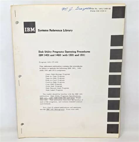Vintage Ibm System Reference Library 1401 1460 Disk Utility