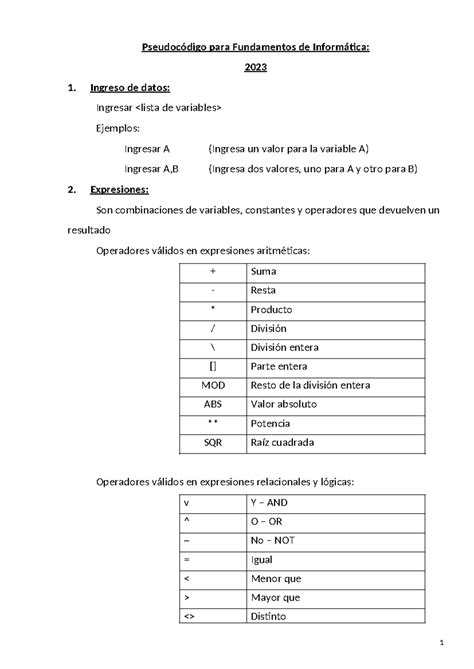pseudocódigo para fundamentos de informática con tp 3 y python