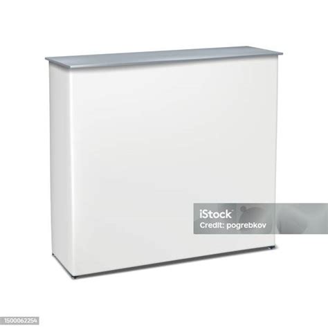 흰색 빈 팝업 전시회 디스플레이 테이블 스탠드 벡터 모형 무역 박람회 판촉 카운터 현실적인 모형 모형에 대한 스톡 벡터 아트 및 기타 이미지 Istock