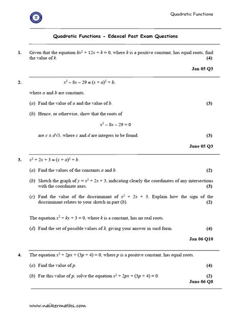 quadratic functions pdf
