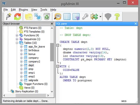 Creating Table Pgsqldbmsemployee