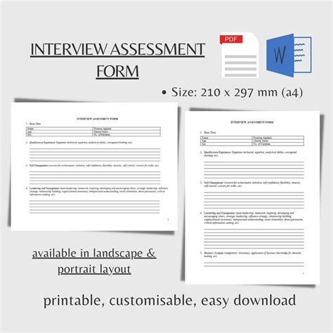 Interview Assessment Form Editable In Ms Word Hr Interview Evaluation Form Template Hr