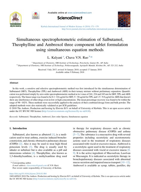 Pdf Simultaneous Spectrophotometric Estimation Of Salbutamol Theophylline And Ambroxol Three