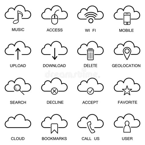 Cloud Computing Outline Icons Set Linear Vector Illustration Stock