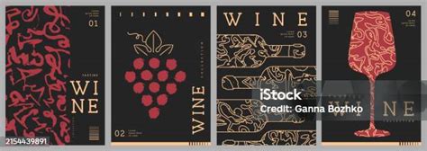 현대 라인 아트 잡지 표지 또는 포스터 와인 병 안경 및 추상적 인 질감 세트 레스토랑 메뉴 디자인 벡터 일러스트 레이 션 개체 그룹에 대한 스톡 벡터 아트 및 기타 이미지