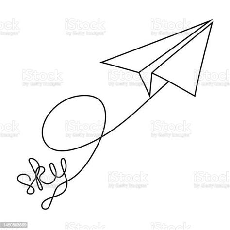 종이 비행기는 흰색 배경에 하늘 텍스트가 있는 한 줄 연속 그리기입니다 라인 아트 벡터 그림입니다 텍스트를 위한 빈 공간입니다 아이콘에 대한 스톡 벡터 아트 및 기타 이미지