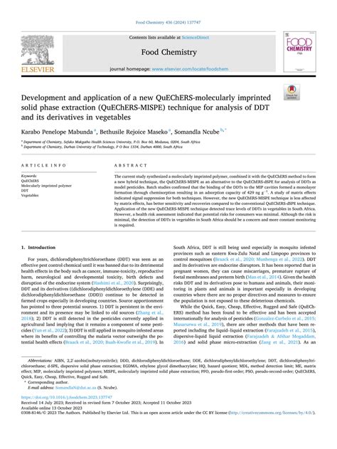 Pdf Development And Application Of A New Quechers Molecularly Imprinted Solid Phase Extraction