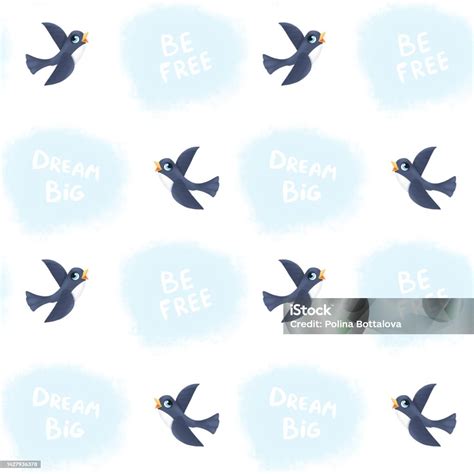 날으는 새 하늘 동기 부여 문구가있는 귀여운 유치한 패턴 어린이 삽화 어린이를위한 배경 화면 직물 종이 상품 디자인 0명에 대한 스톡 벡터 아트 및 기타 이미지 Istock