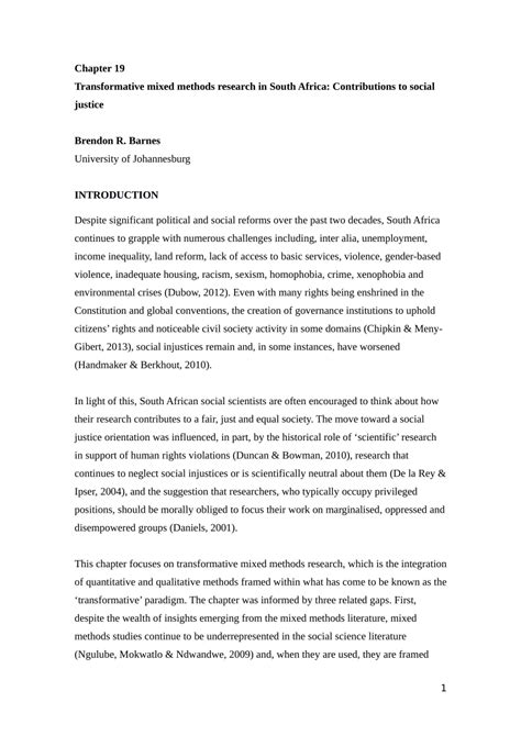 Pdf Transformative Mixed Methods Research In South Africa