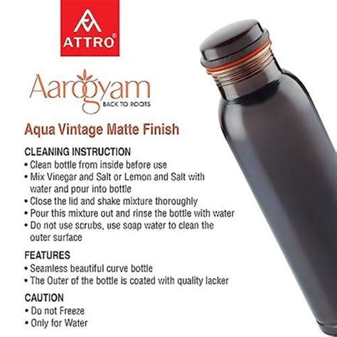 Attro Aarogyam Aqua Vintage Matte Finish Copper Water Bottle1000 Ml