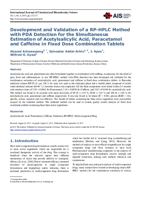 Pdf Development And Validation Of A Rp Hplc Method With Pda Detection
