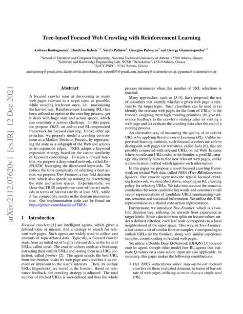 pdf tree based focused web crawling with reinforcement learning