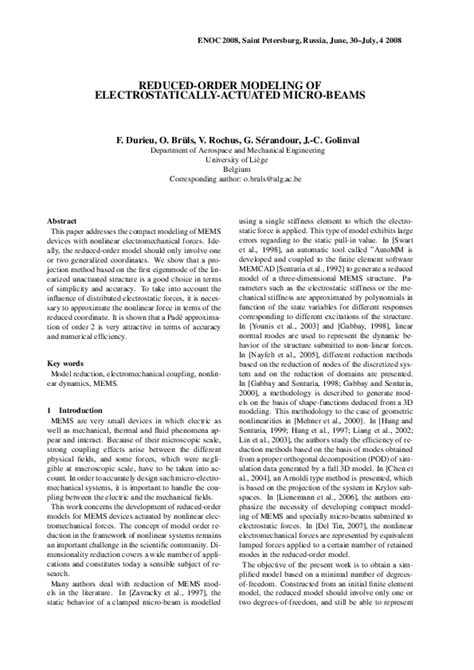 Pdf Reduced Order Modeling Of Electrostatically Actuated Micro Beams