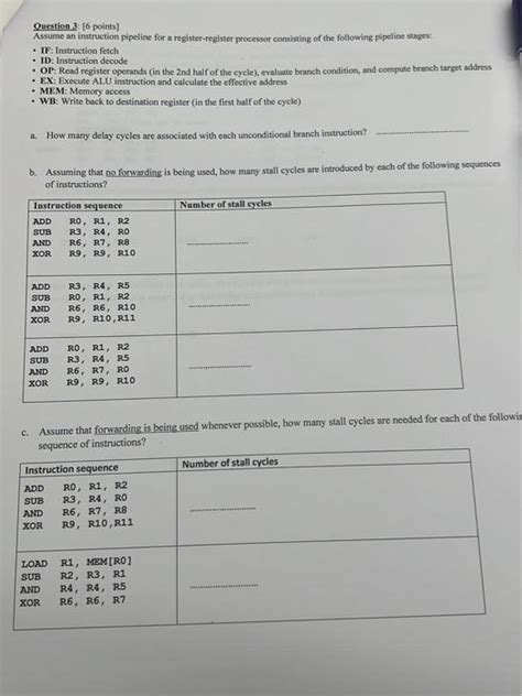 solved question 3 [6 points] assume an instruction pipeline