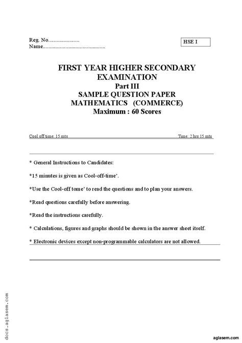 Kerala Plus One Maths Commerce Model Paper 2025 Pdf Download Here