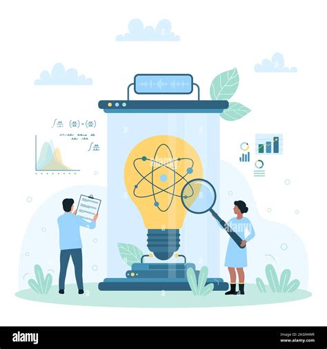 Science Research In Nuclear Physics Vector Illustration Cartoon Tiny Scientist Learning