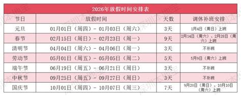 2026年全年假期放假时间表 深圳本地宝