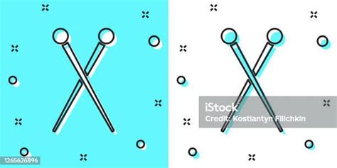 녹색과 흰색 배경에 격리 된 검은 줄 뜨개질 바늘 아이콘 수제 뜨개질 또는 재단사 상점에 라벨을 붙입니다 임의동적 모양 벡터 일러스트레이션 가능성에 대한 스톡 벡터 아트 및